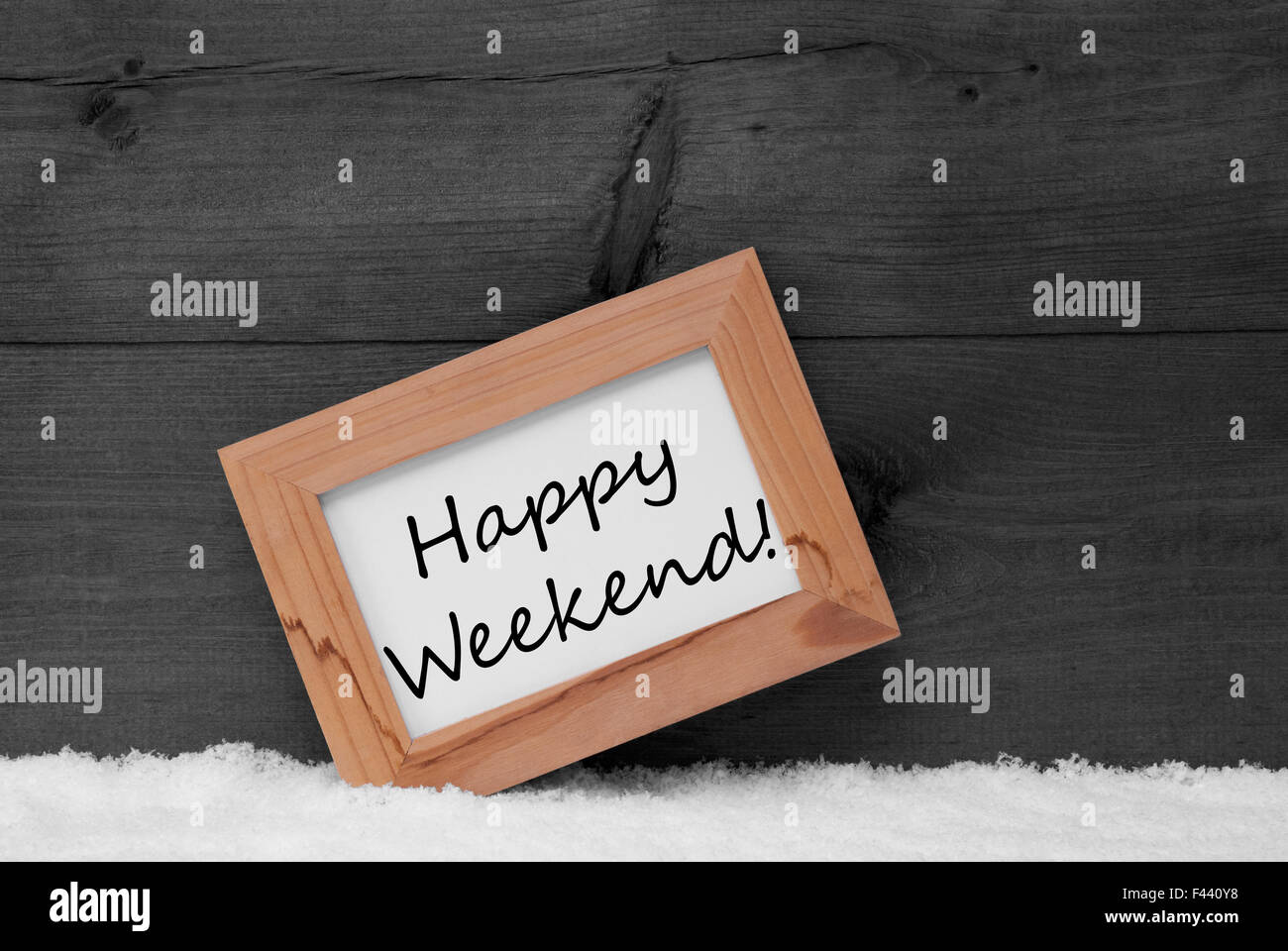 Picture Frame With Gray Background, Happy Weekend, Snow Stock Photo - Alamy