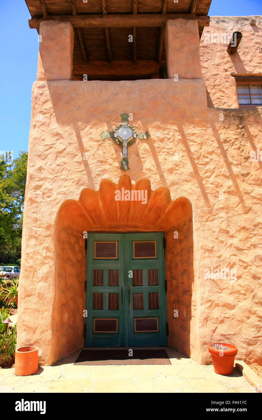Painted wooden doors and architectural detail of Our Lady of Mount ...