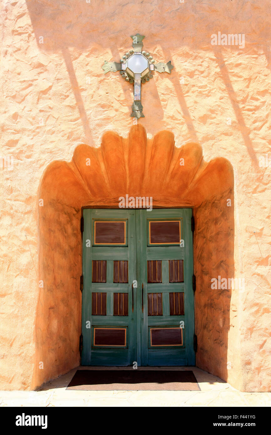 Painted wooden doors and architectural detail of Our Lady of Mount ...