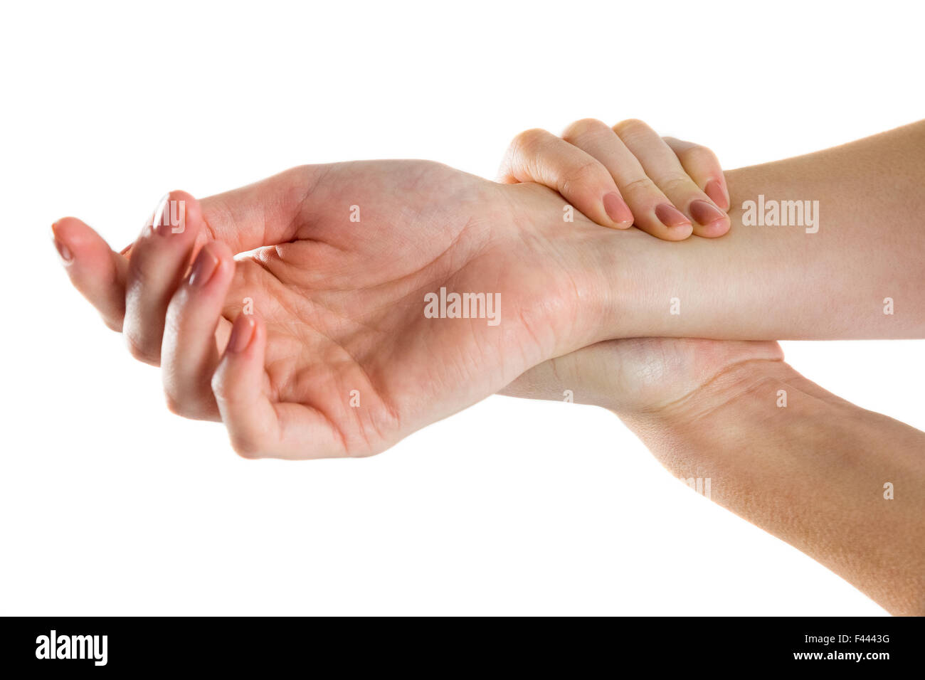 Woman with hand injury Stock Photo - Alamy