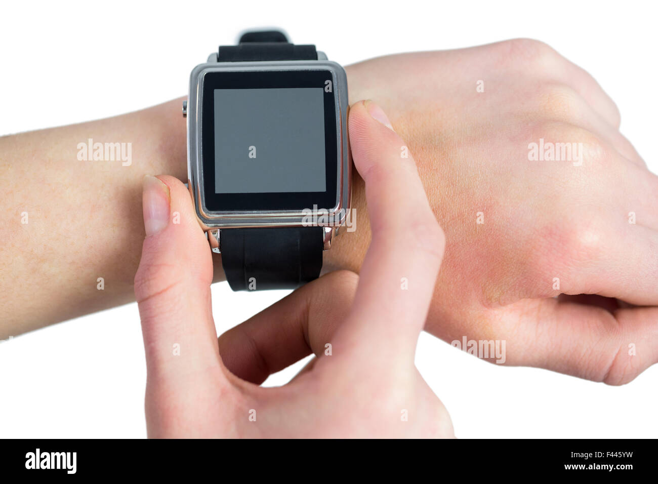 Woman using her smartwatch Stock Photo - Alamy