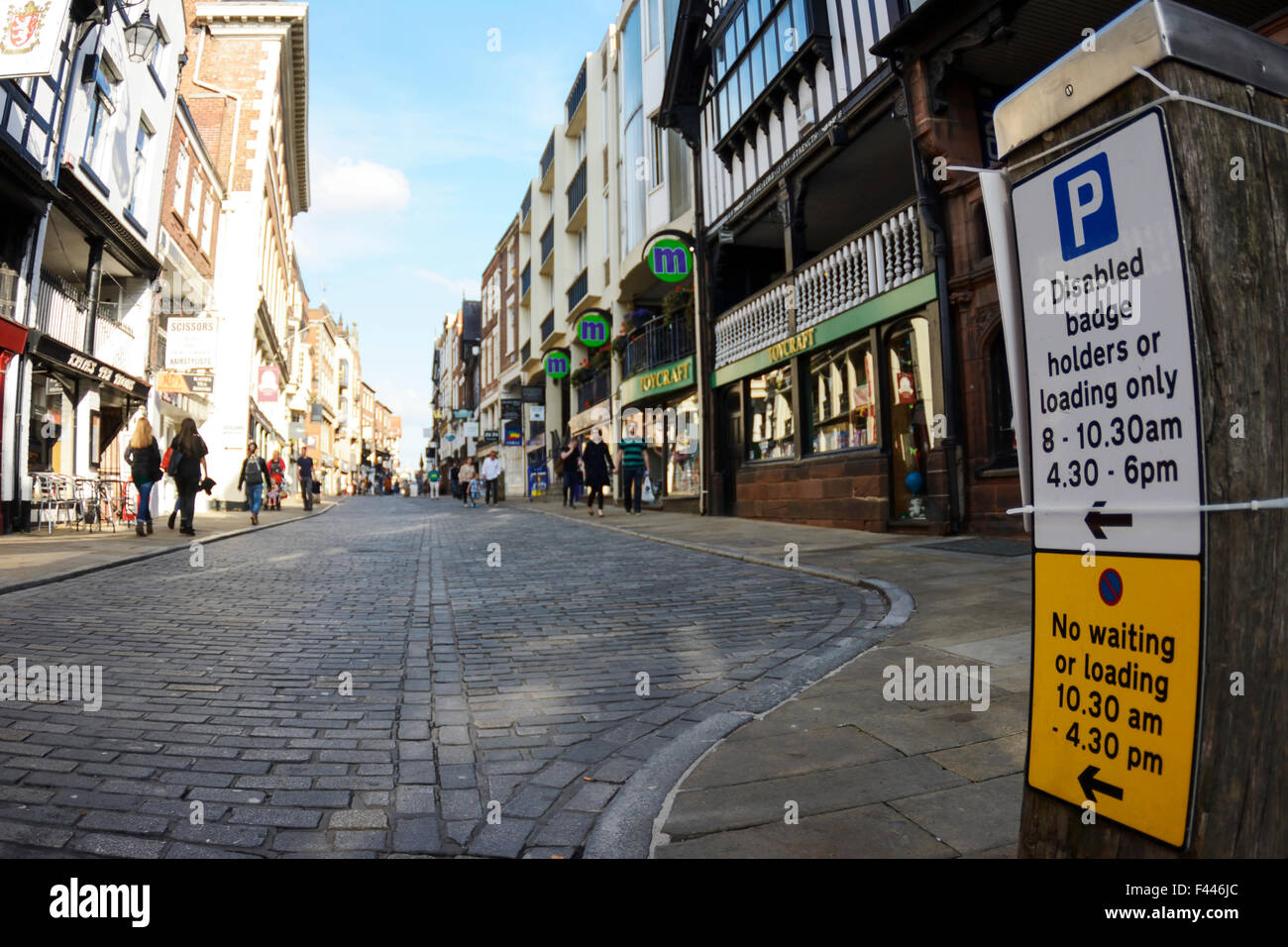 Parking signs in Watergate Street in the historic town of Chester Stock ...