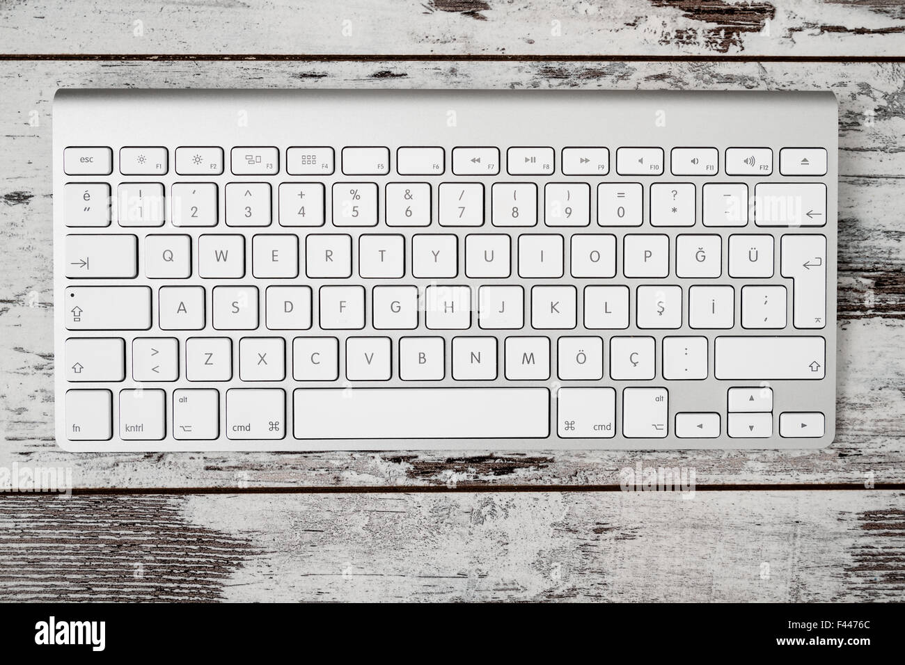 Top view of a modern wireless computer keyboard with the Turkish ...