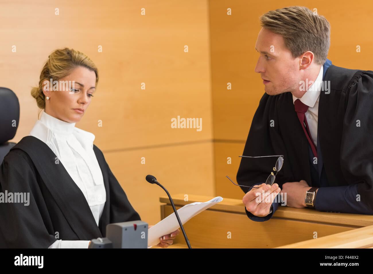 Lawyer speaking with the judge Stock Photo - Alamy