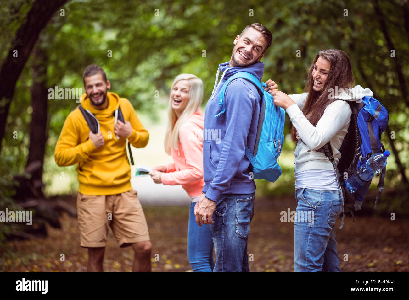 Woman smiling on hike friends hi-res stock photography and images - Alamy