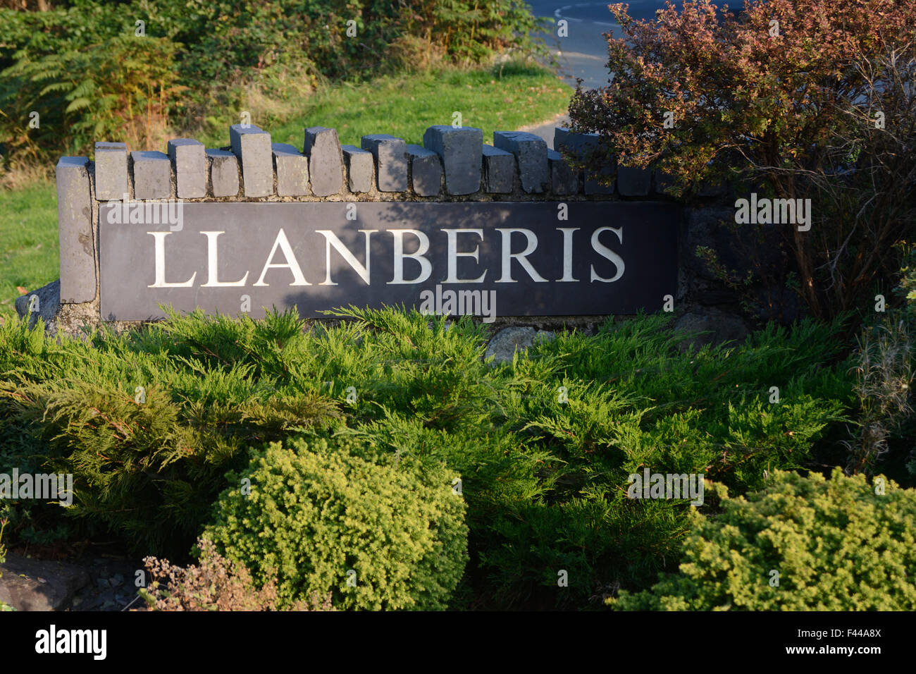 Llanberis village sign made from slate Stock Photo - Alamy