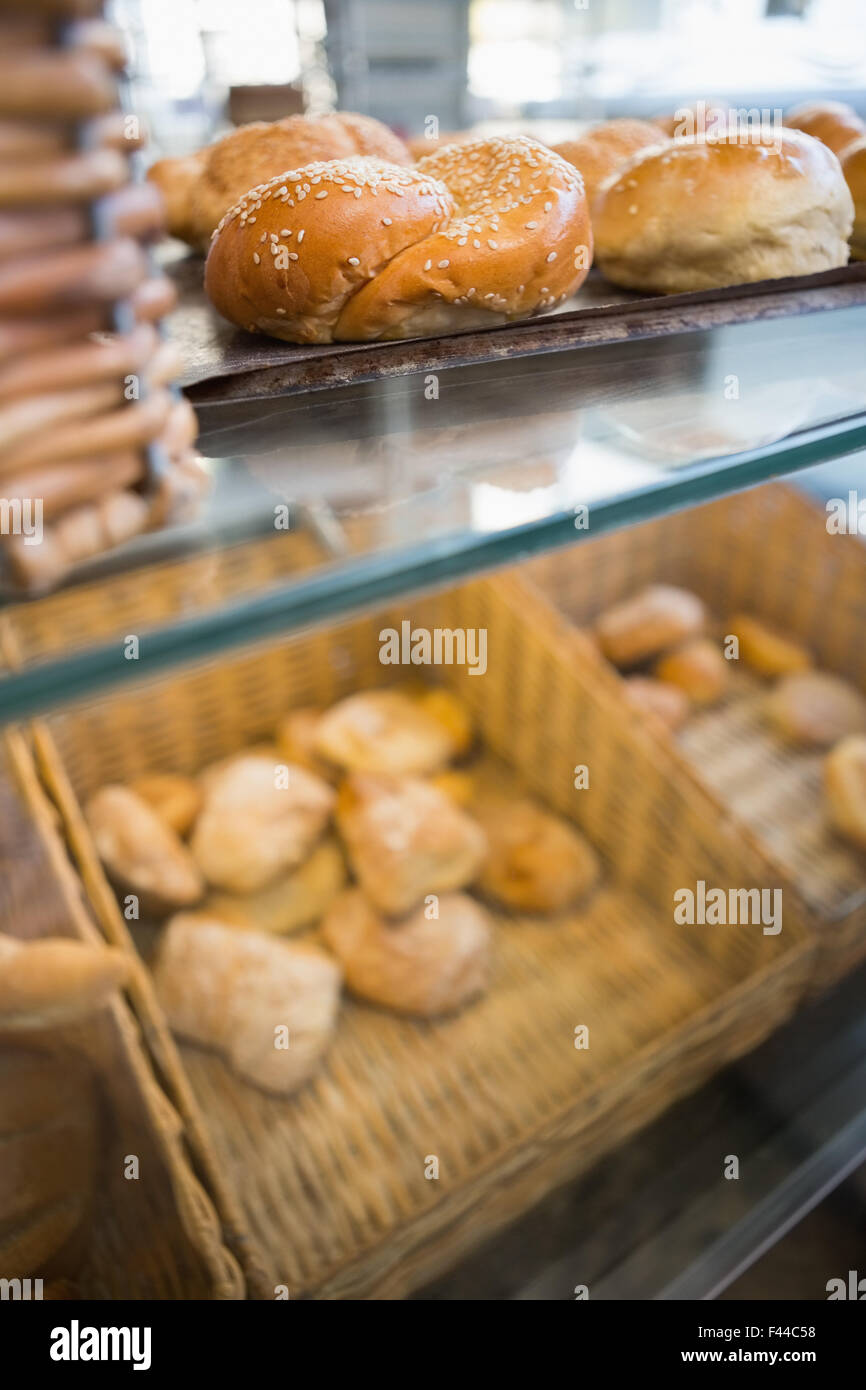 Counter with delicious breads freshly baked Stock Photo - Alamy