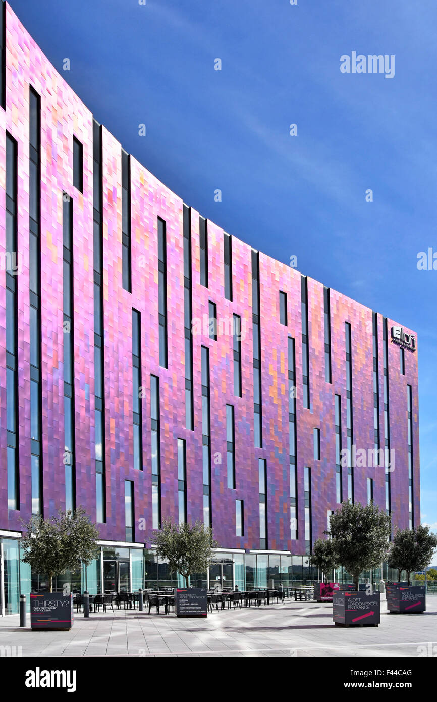 Hotel modern building colourful cladding panels on façade of aloft W ...