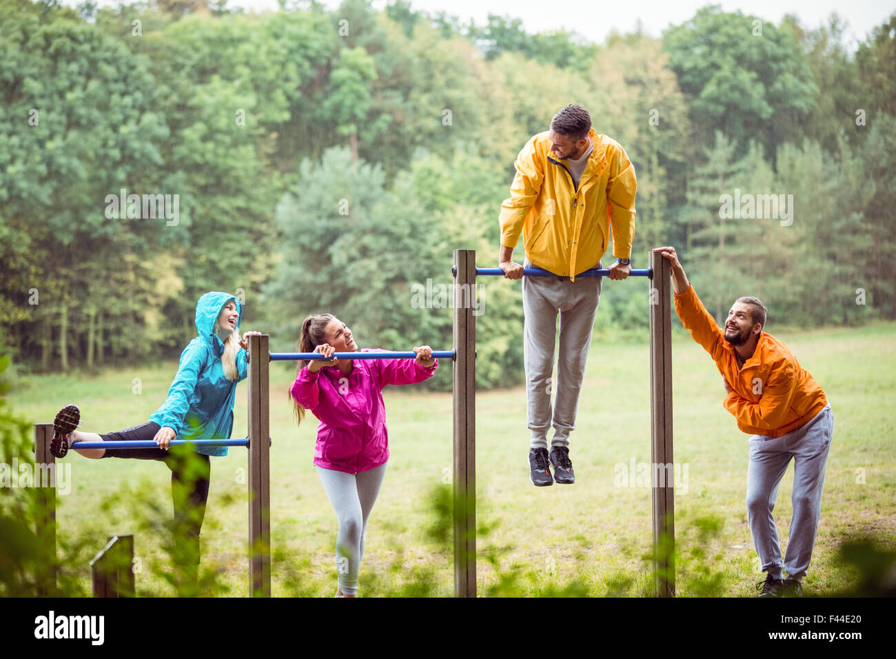 Happy friends having fun on a hike Stock Photo - Alamy