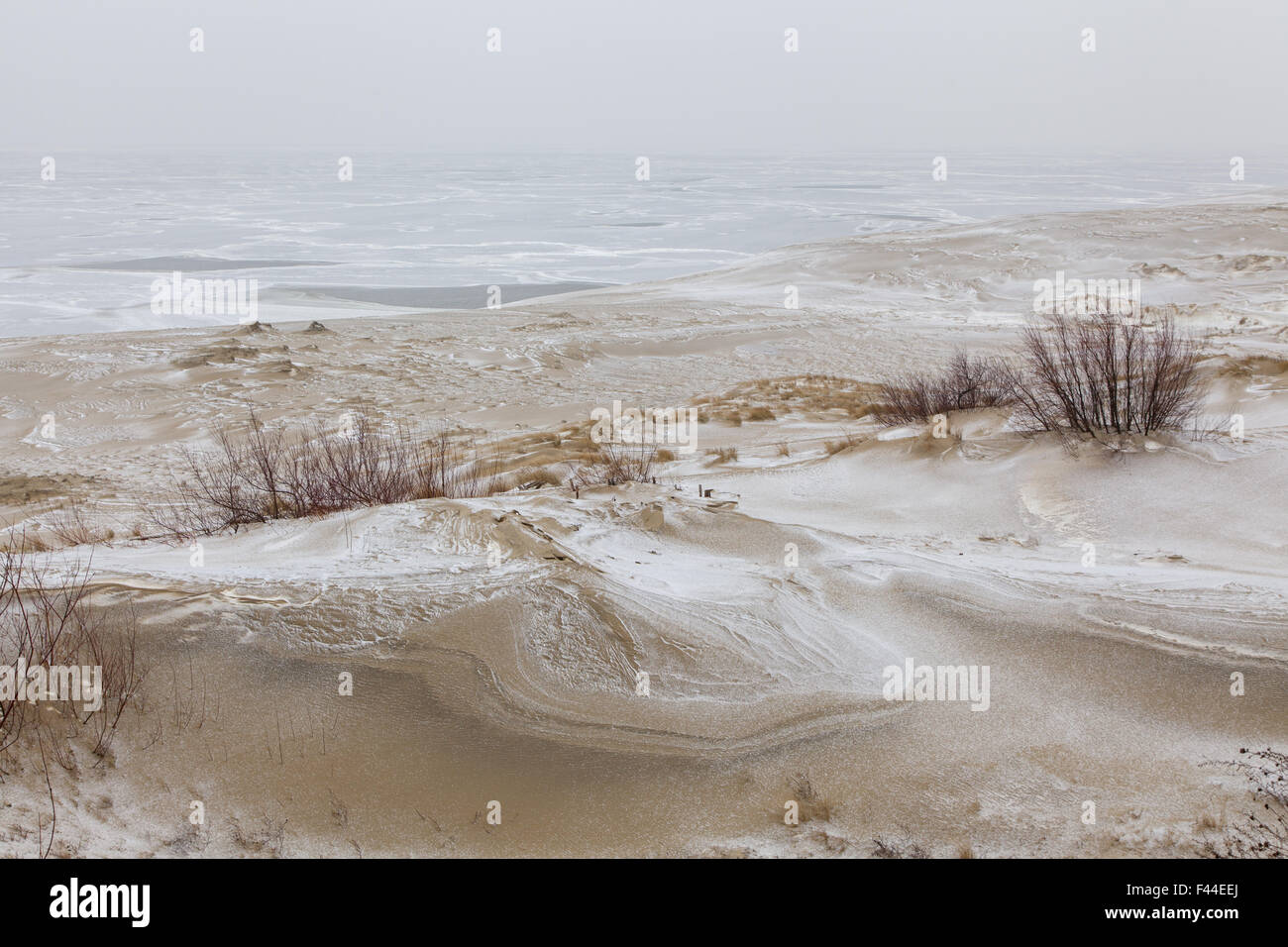 Snow covered sand dunes Stock Photo - Alamy