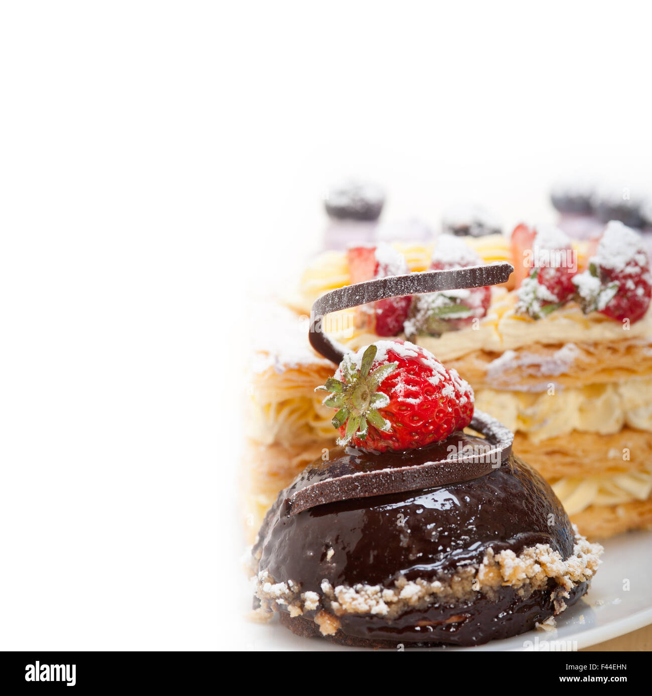 selection of fresh cream cake dessert plate Stock Photo - Alamy