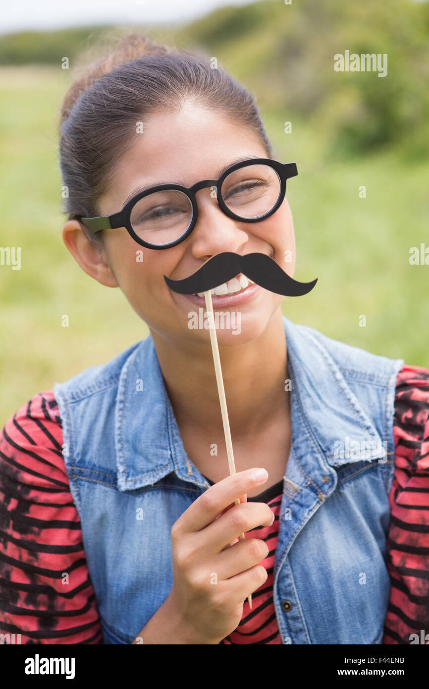 Pretty brunette fake mustache hi-res stock photography and images - Alamy