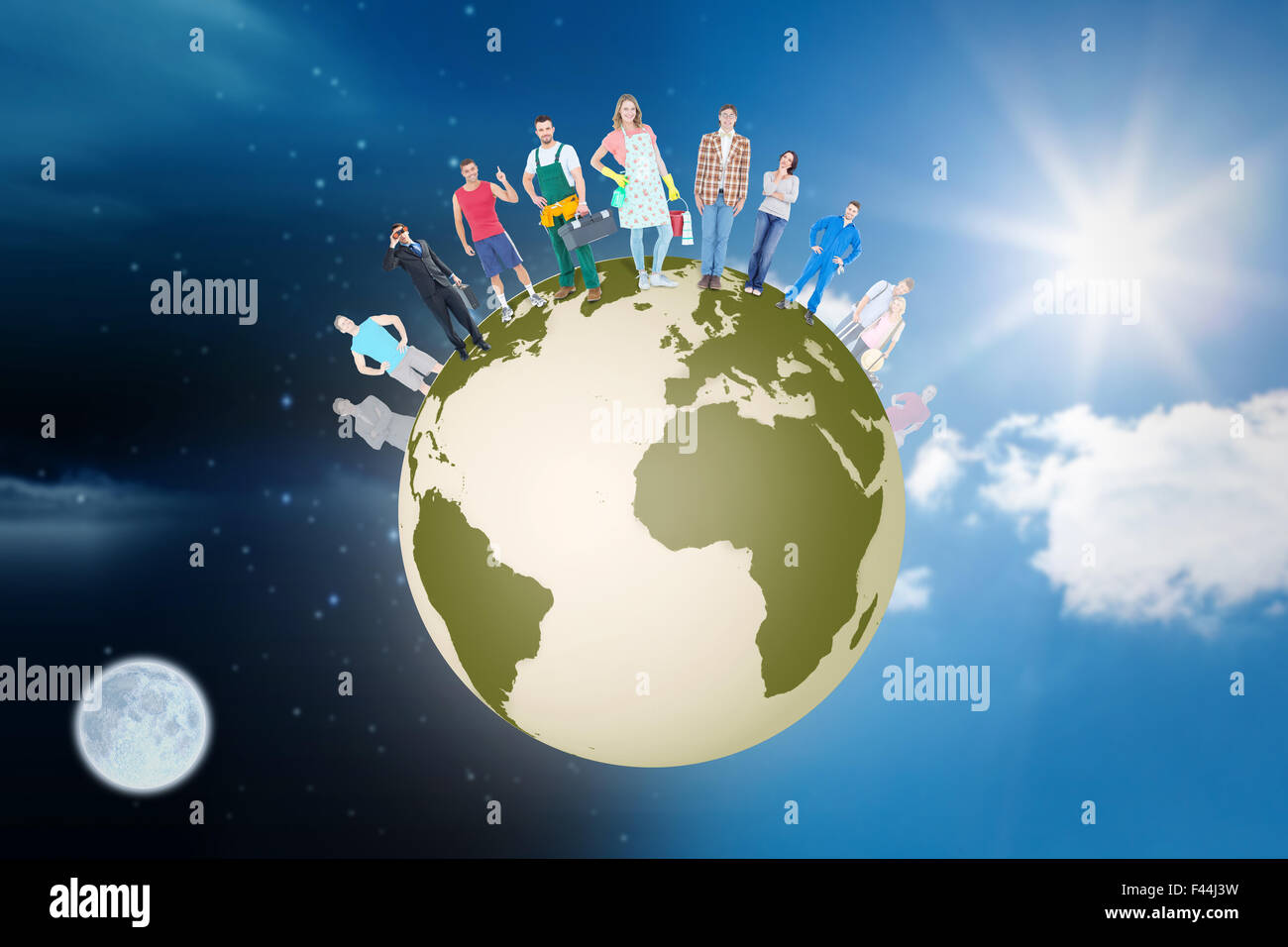 Composite image of people standing on earth Stock Photo - Alamy