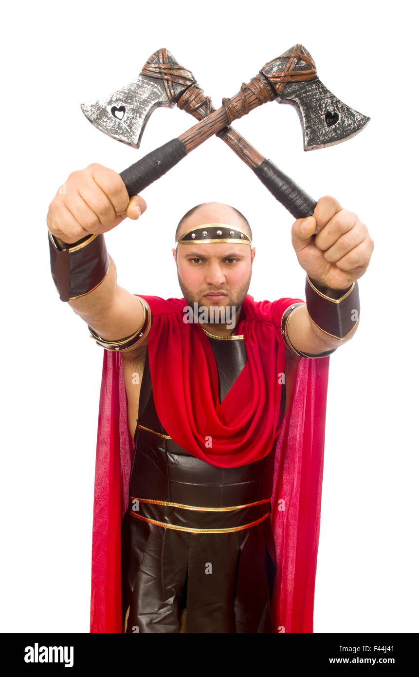 Gladiator with hatchet isolated on white Stock Photo - Alamy