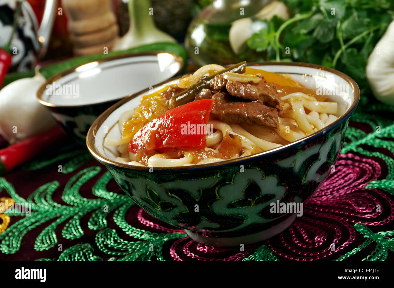 oriental uzbek soup lagman - Uzbek cuisine Stock Photo - Alamy