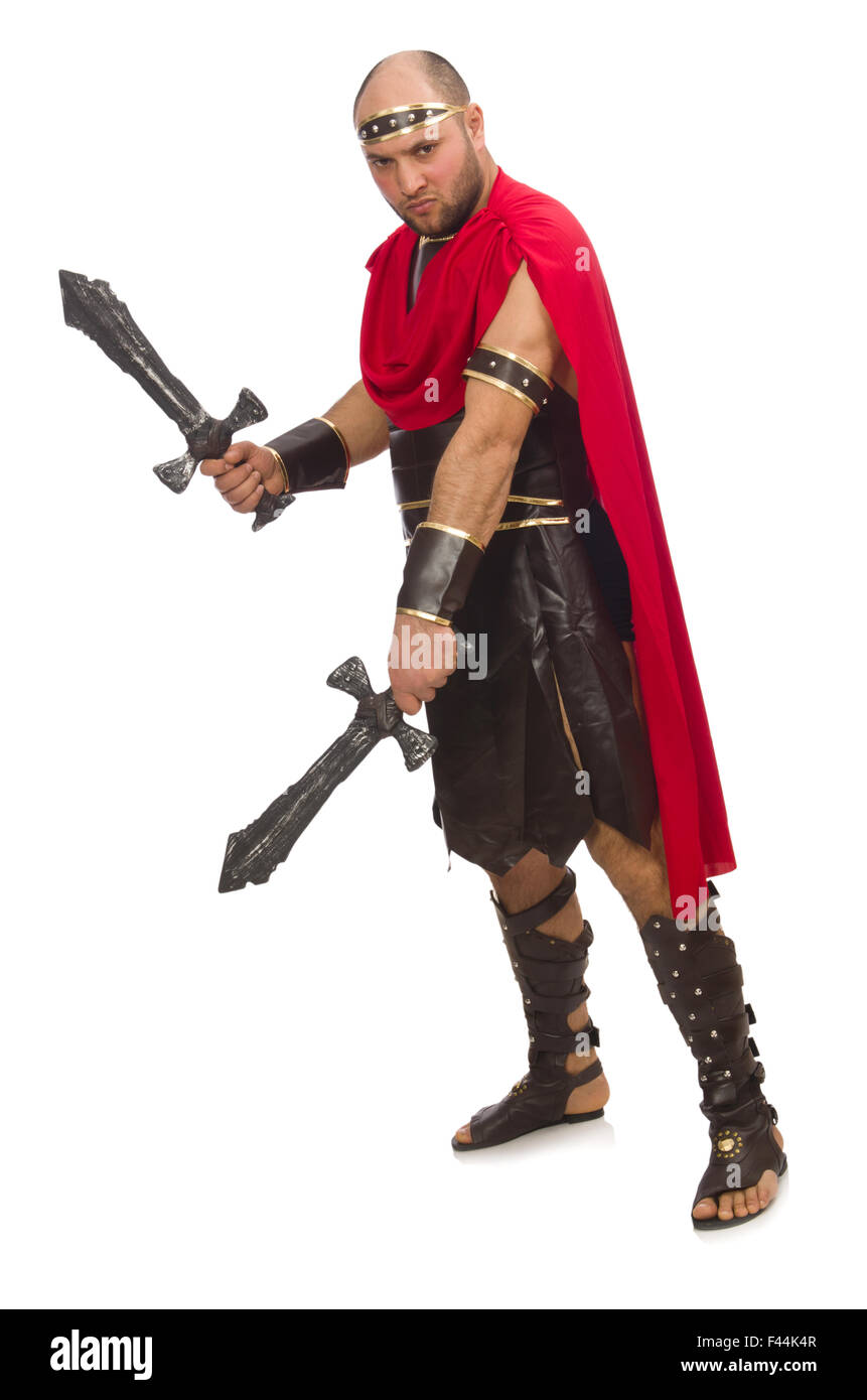 Gladiator with sword isolated on white Stock Photo - Alamy