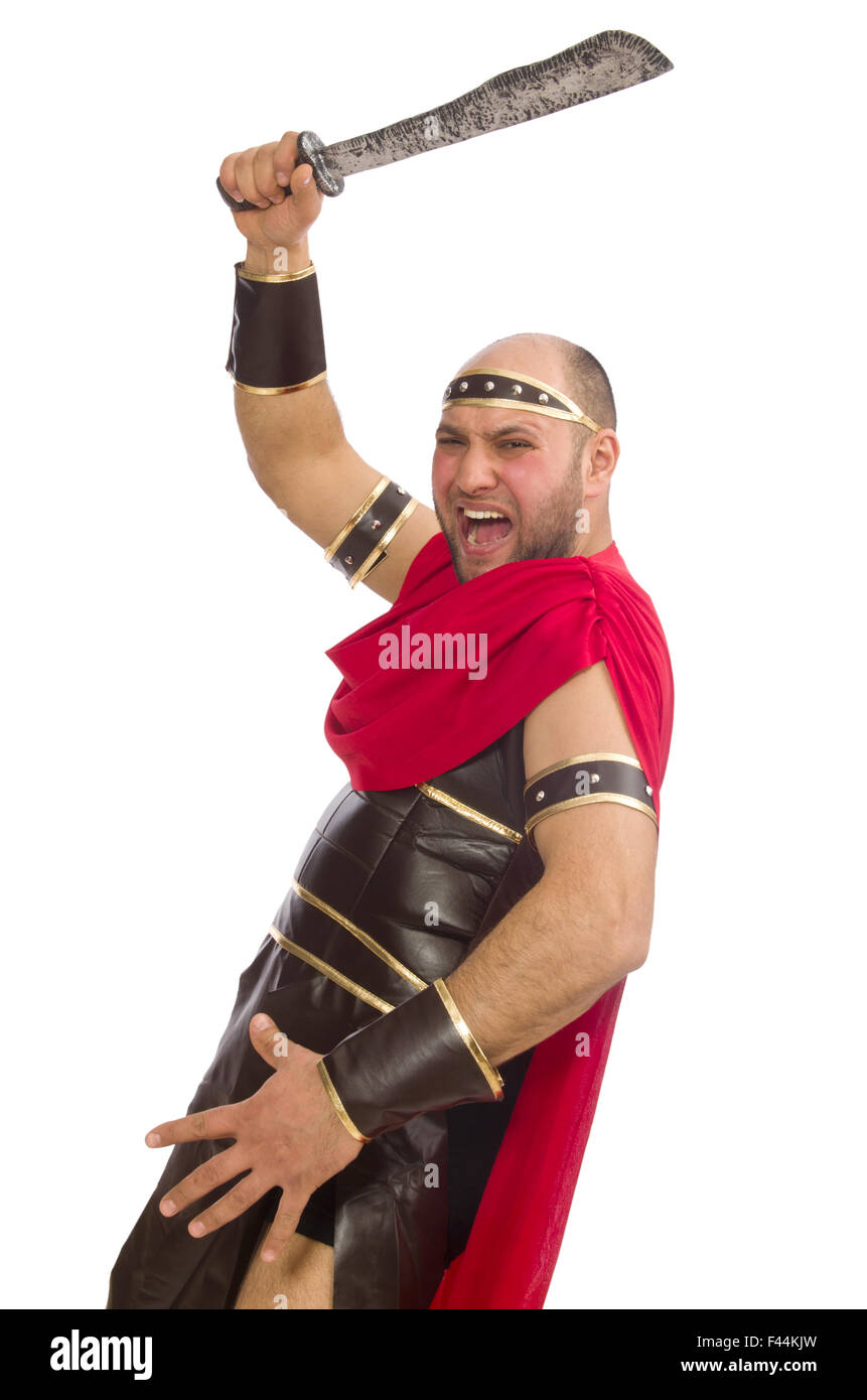 Gladiator holding sword isolated on white Stock Photo - Alamy