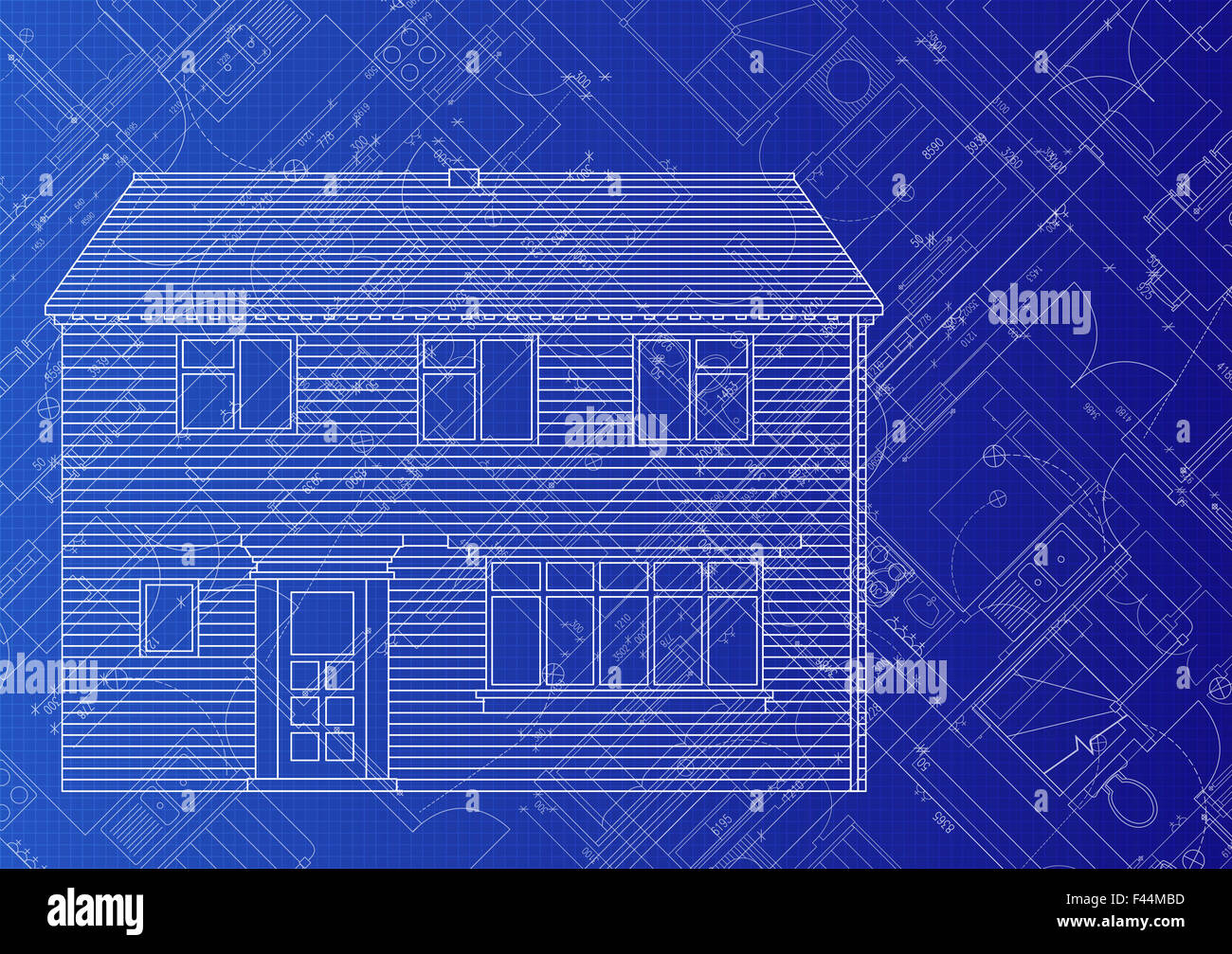 Blueprint plan of 3 bedroom house Stock Photo - Alamy
