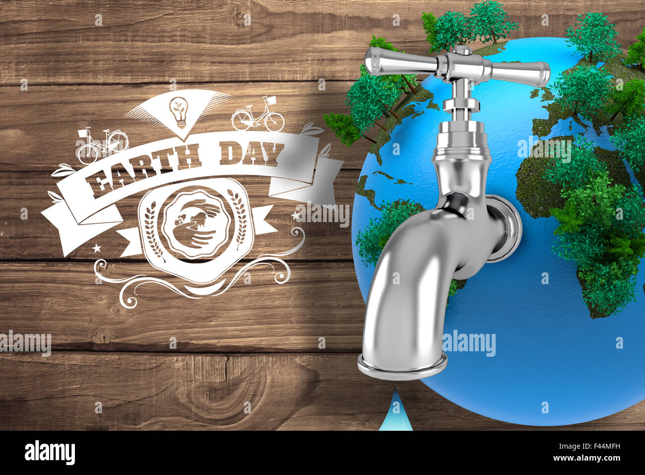 Composite image of earth with faucet Stock Photo - Alamy