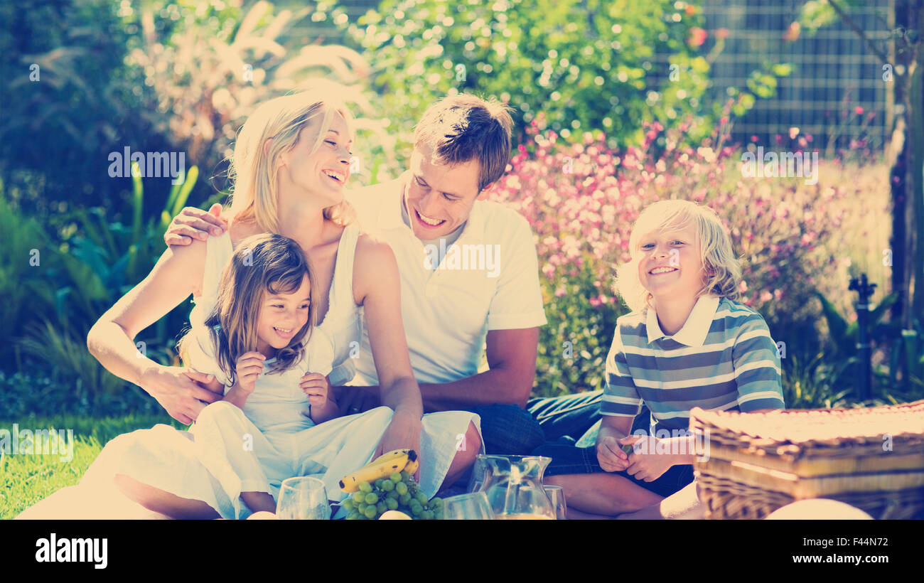 Happy family playing together in a picnic Stock Photo - Alamy