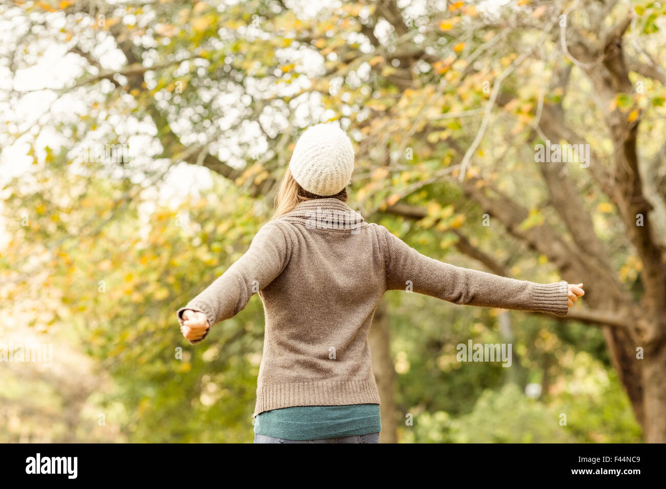 Rear view of a woman with arms outstretched Stock Photo - Alamy