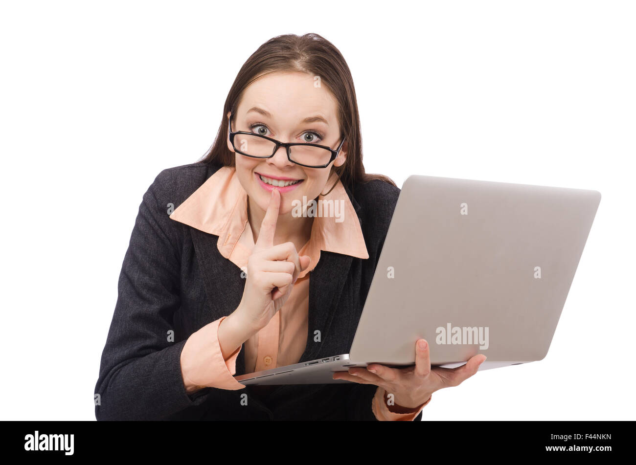 Working lady with laptop isolated on white Stock Photo - Alamy