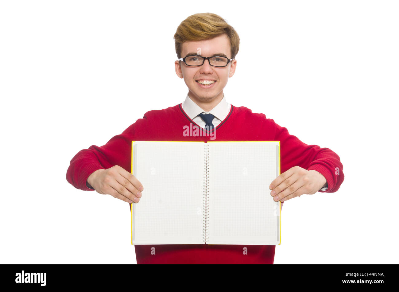 Student with paper isolated on white Stock Photo - Alamy