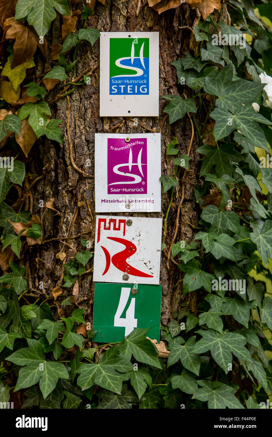 UNESCO Upper Middle Rhine Valley, various signs on hiking trails in the ...