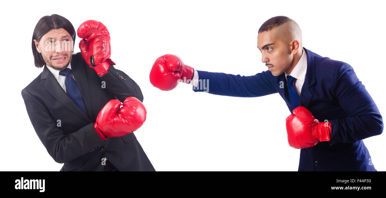 Two businessmen boxing isolated on the white Stock Photo - Alamy