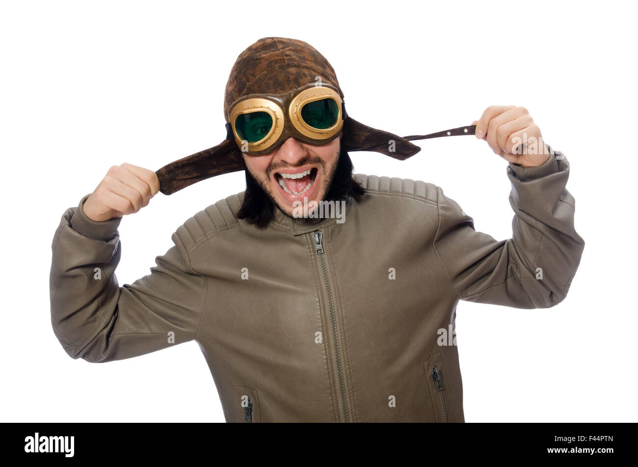 Funny pilot isolated on the white Stock Photo - Alamy