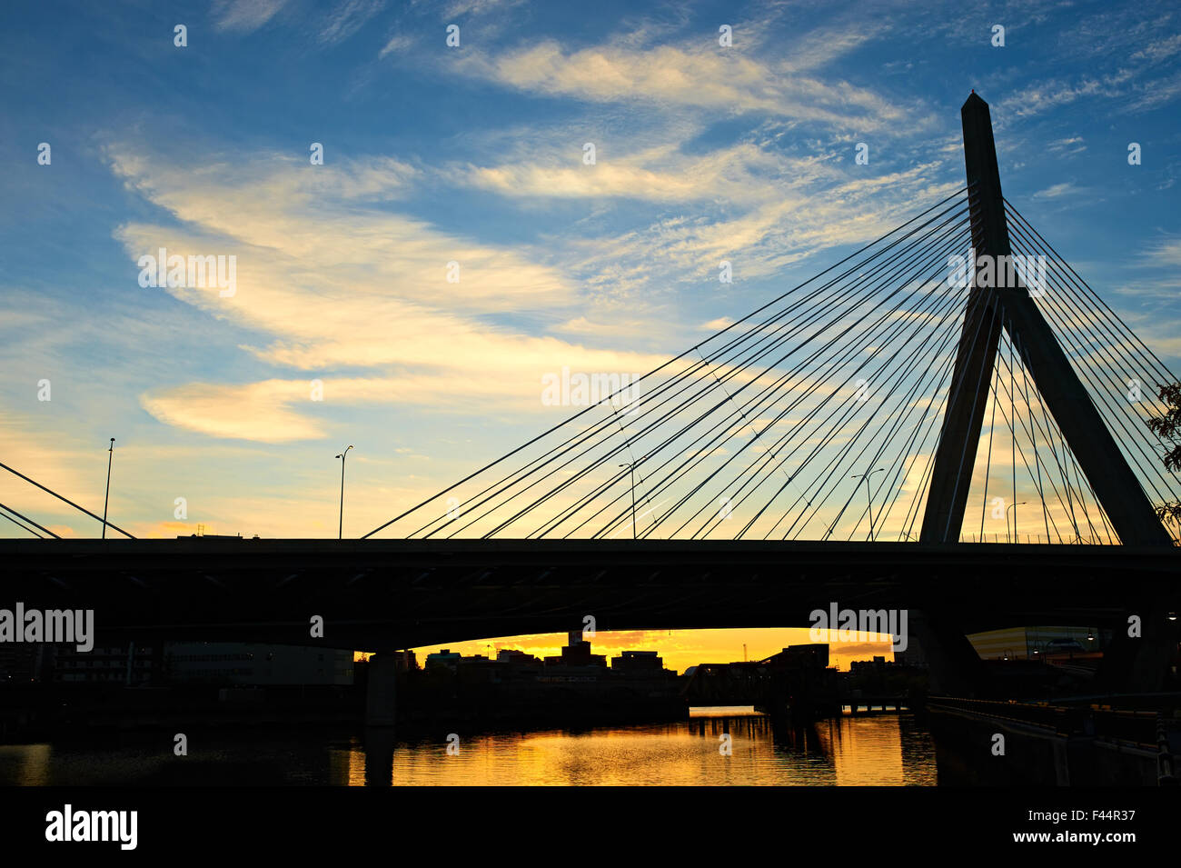 Zakim Bunker Hill Memorial Bridge at sunset Stock Photo - Alamy
