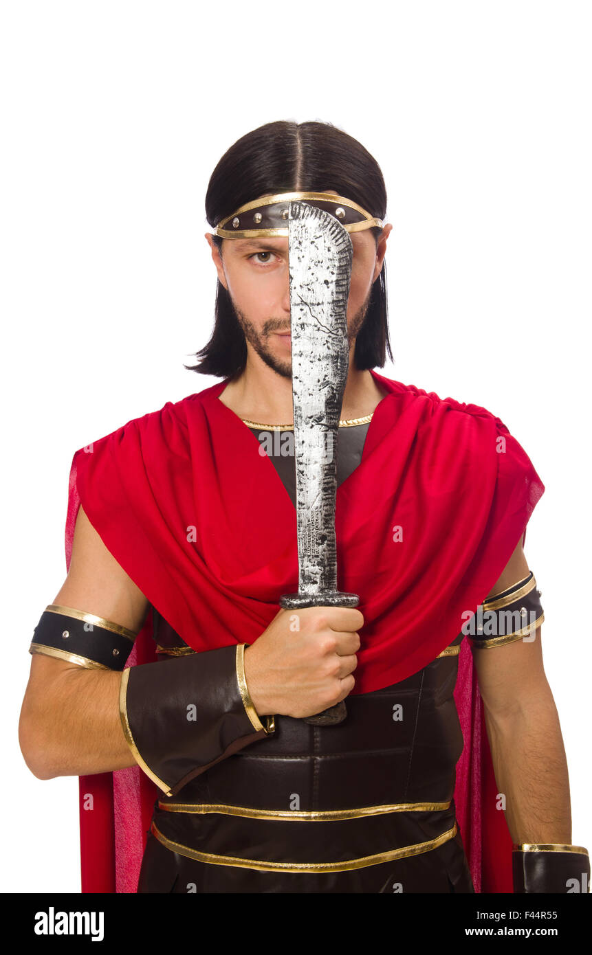 Gladiator with sword isolated on white Stock Photo - Alamy