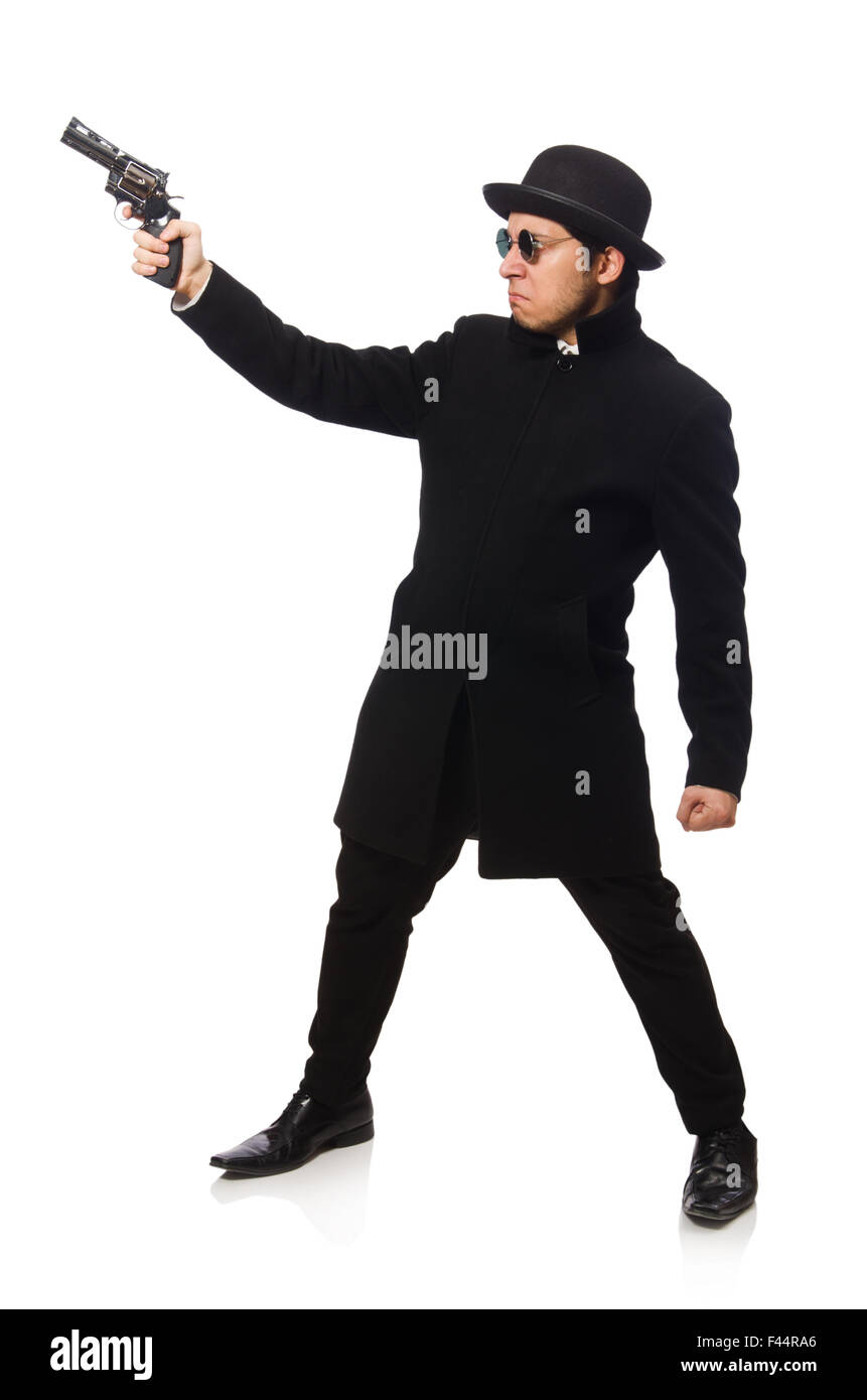 Young man with gun isolated on white Stock Photo - Alamy