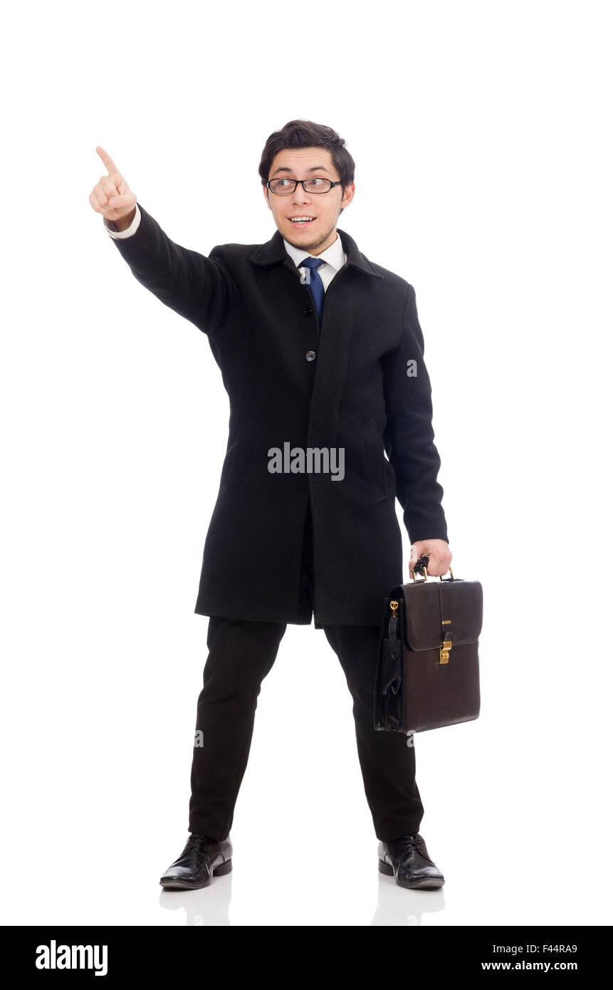 Young man holding suitcase isolated on white Stock Photo - Alamy