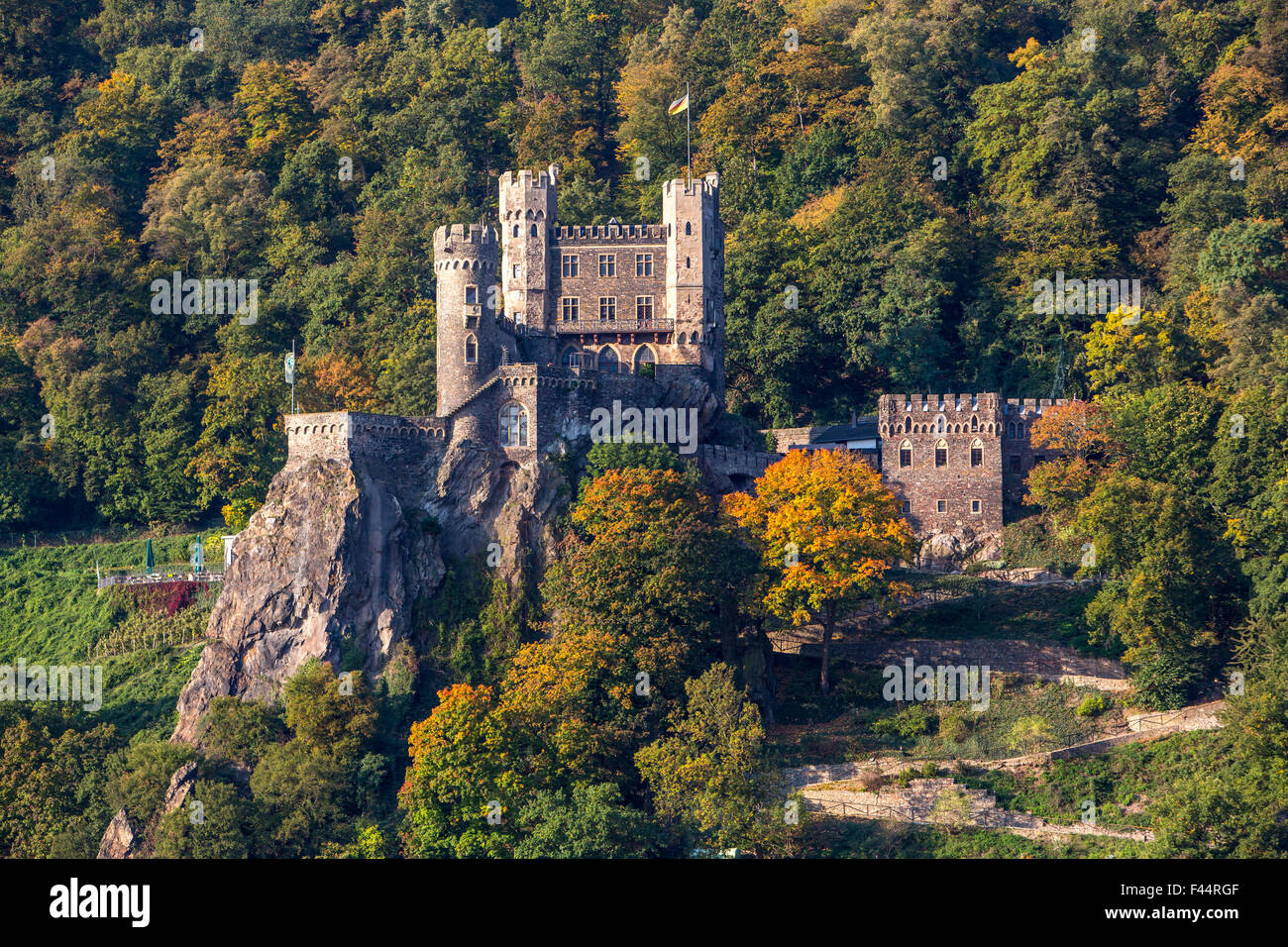 Castle Rheinstein castle, in Trechtingshausen, Rheingau, the UNESCO ...