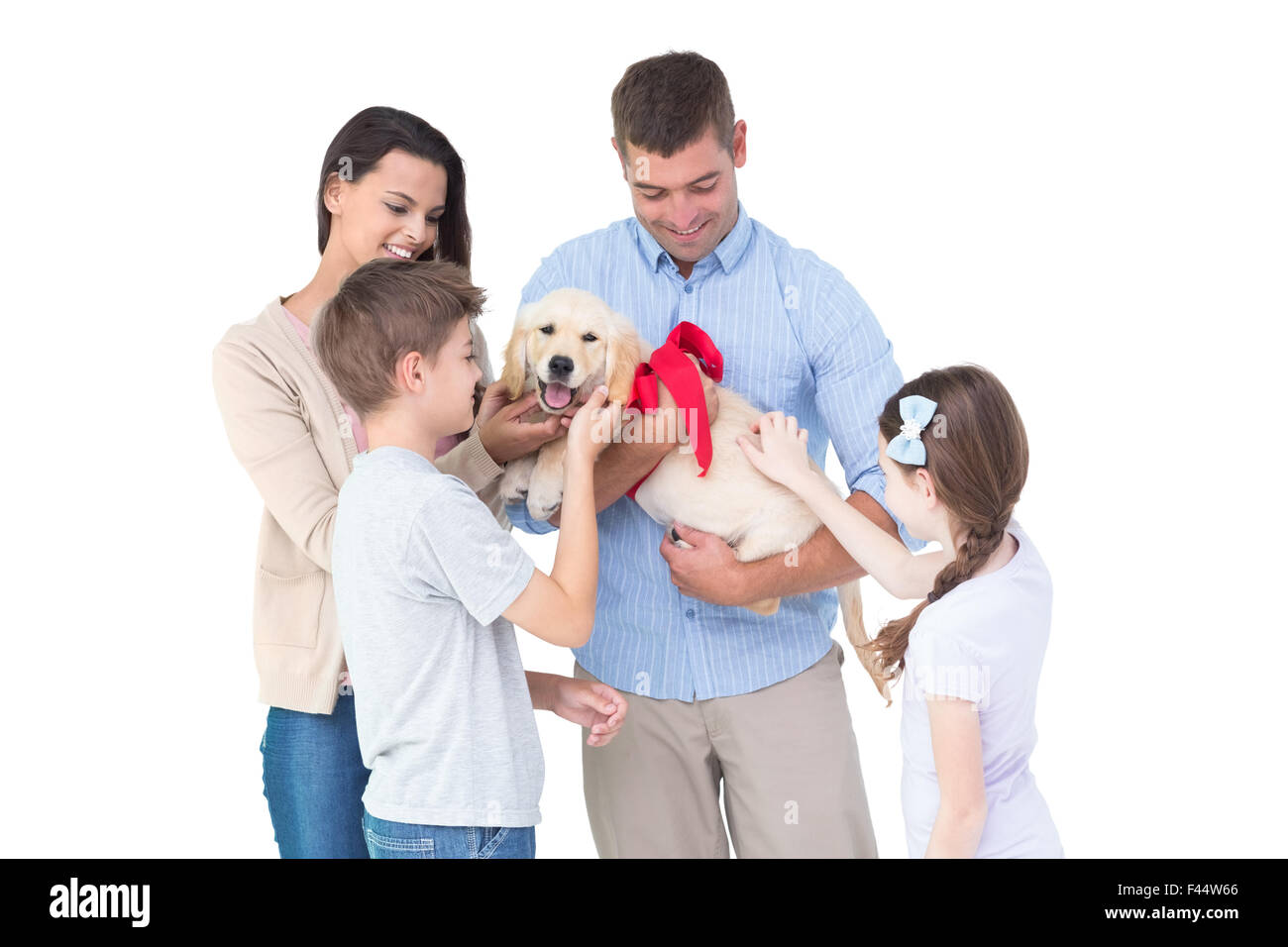 Happy family with dog Stock Photo - Alamy