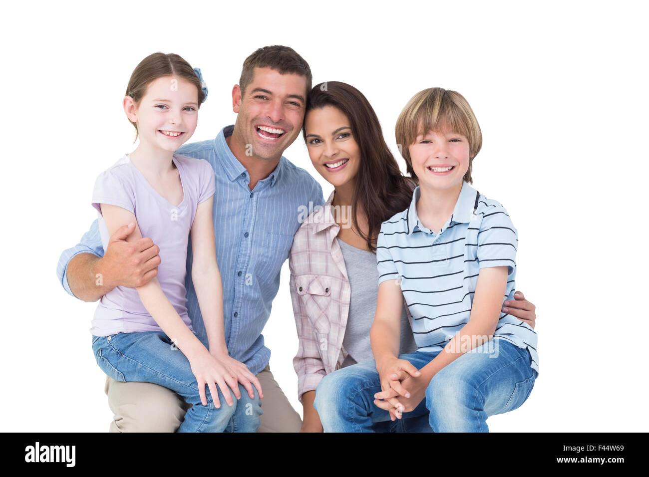 Happy children sitting on parents laps Stock Photo - Alamy