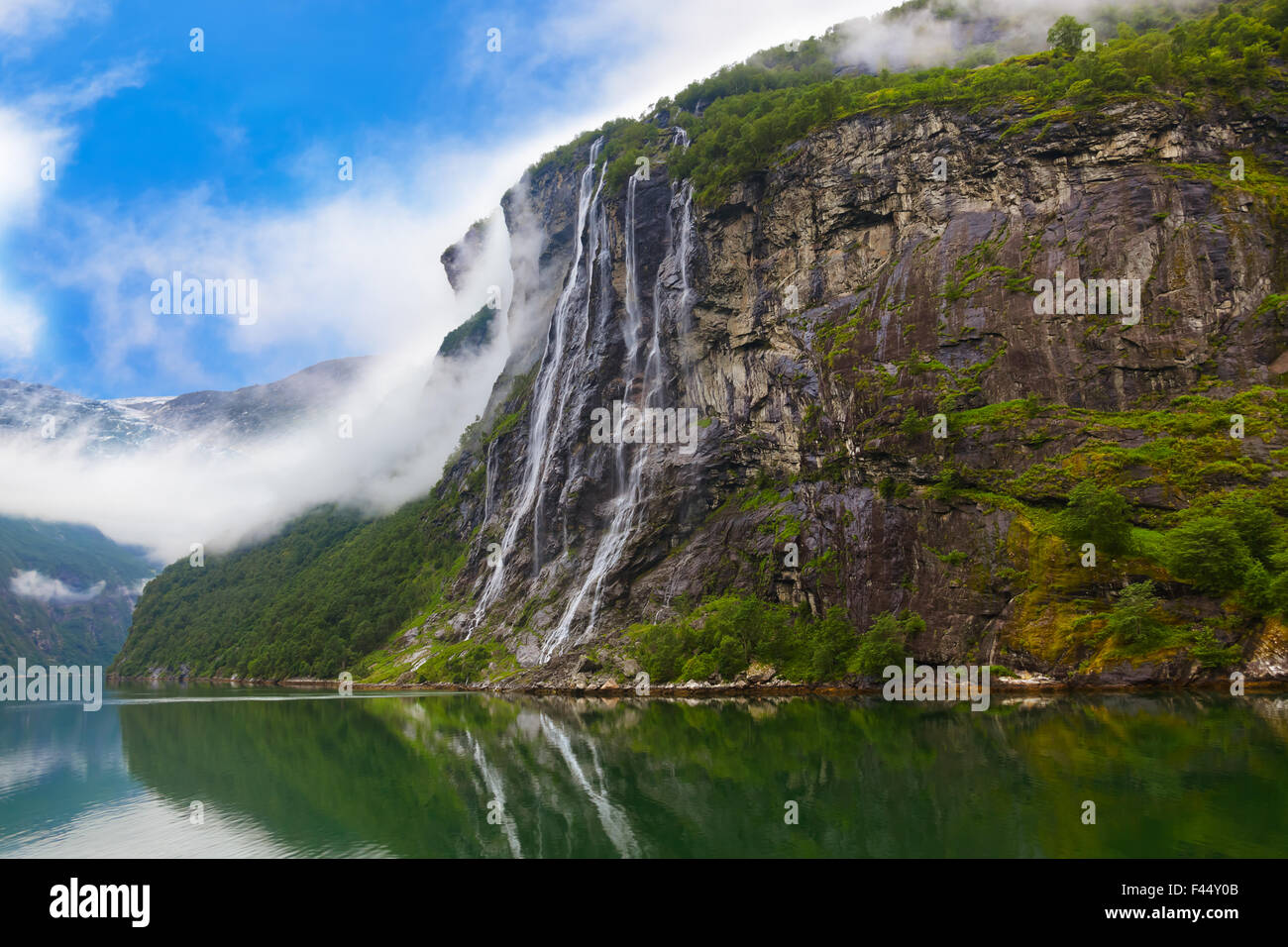 Waterfall in Geiranger fjord Norway Stock Photo - Alamy