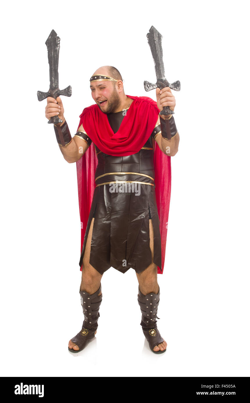 Gladiator with sword isolated on white Stock Photo - Alamy