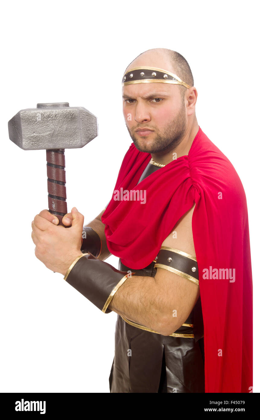 Gladiator with hammer isolated on white Stock Photo - Alamy