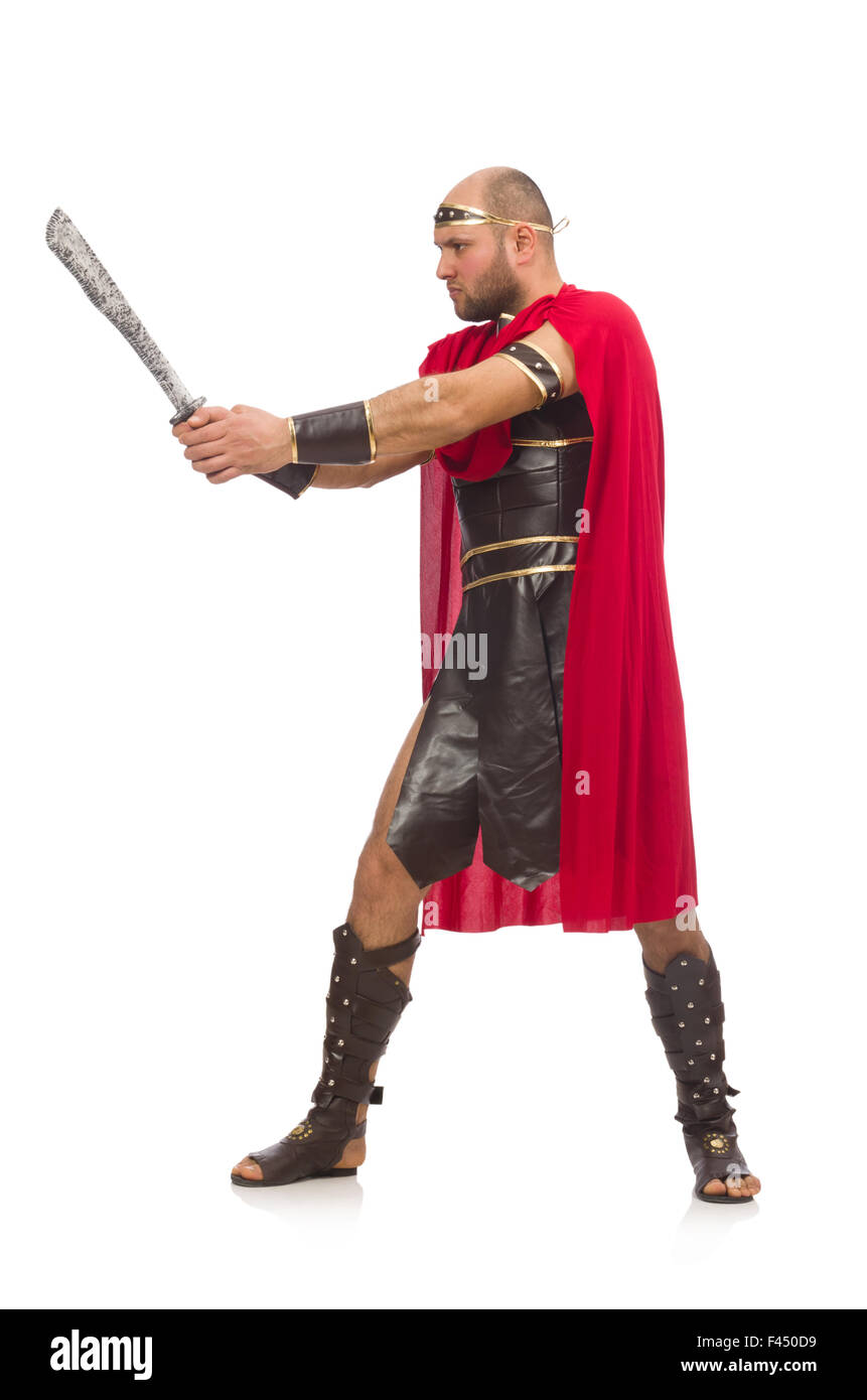 Gladiator holding sword isolated on white Stock Photo - Alamy