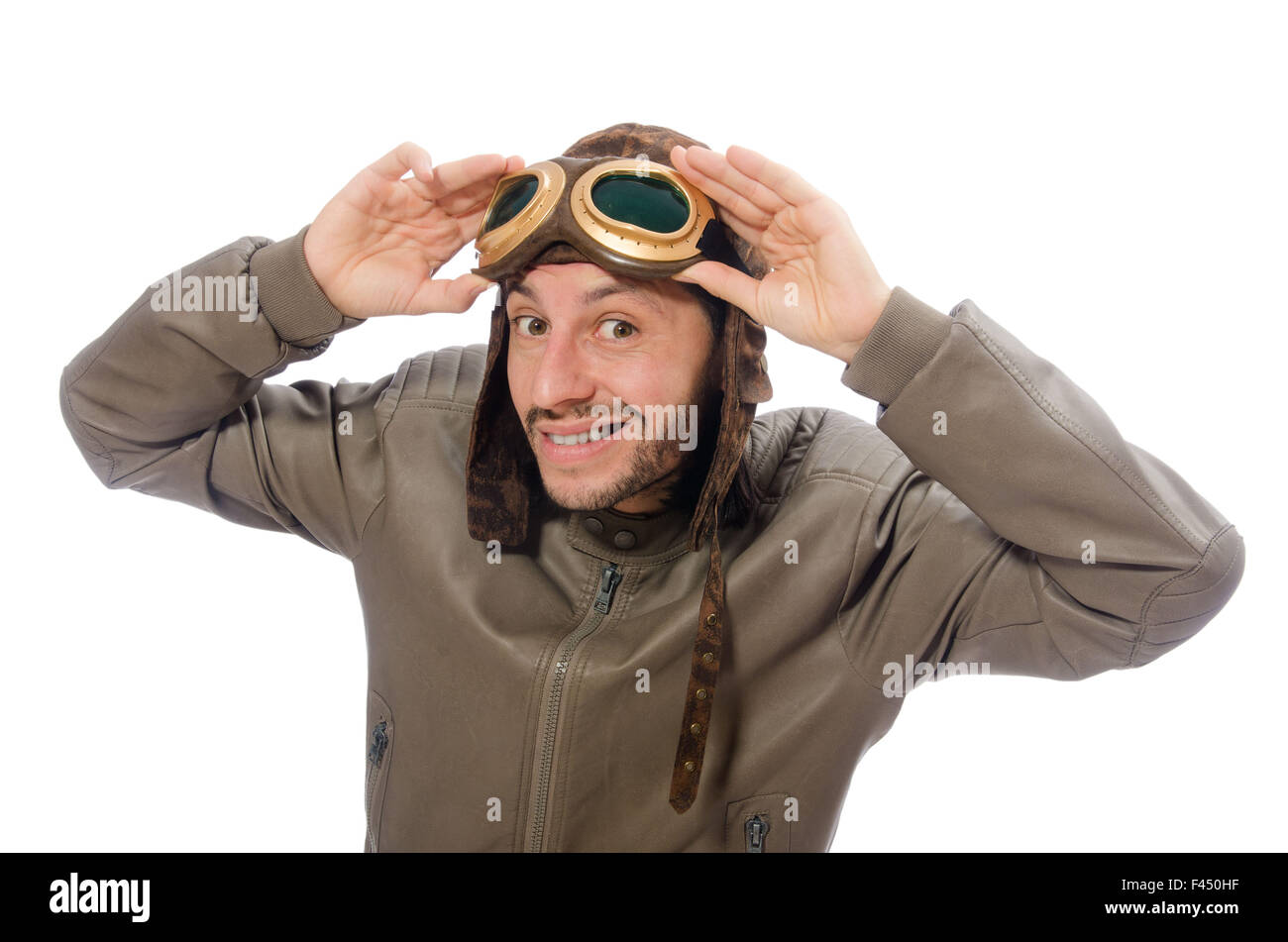 Funny pilot isolated on the white Stock Photo - Alamy