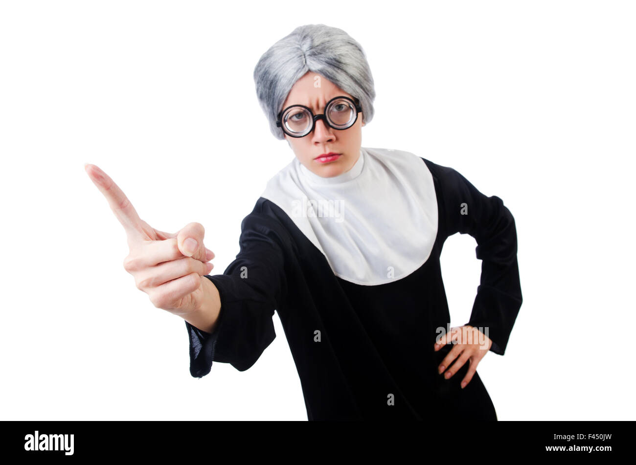 Comic nun isolated on white Stock Photo - Alamy