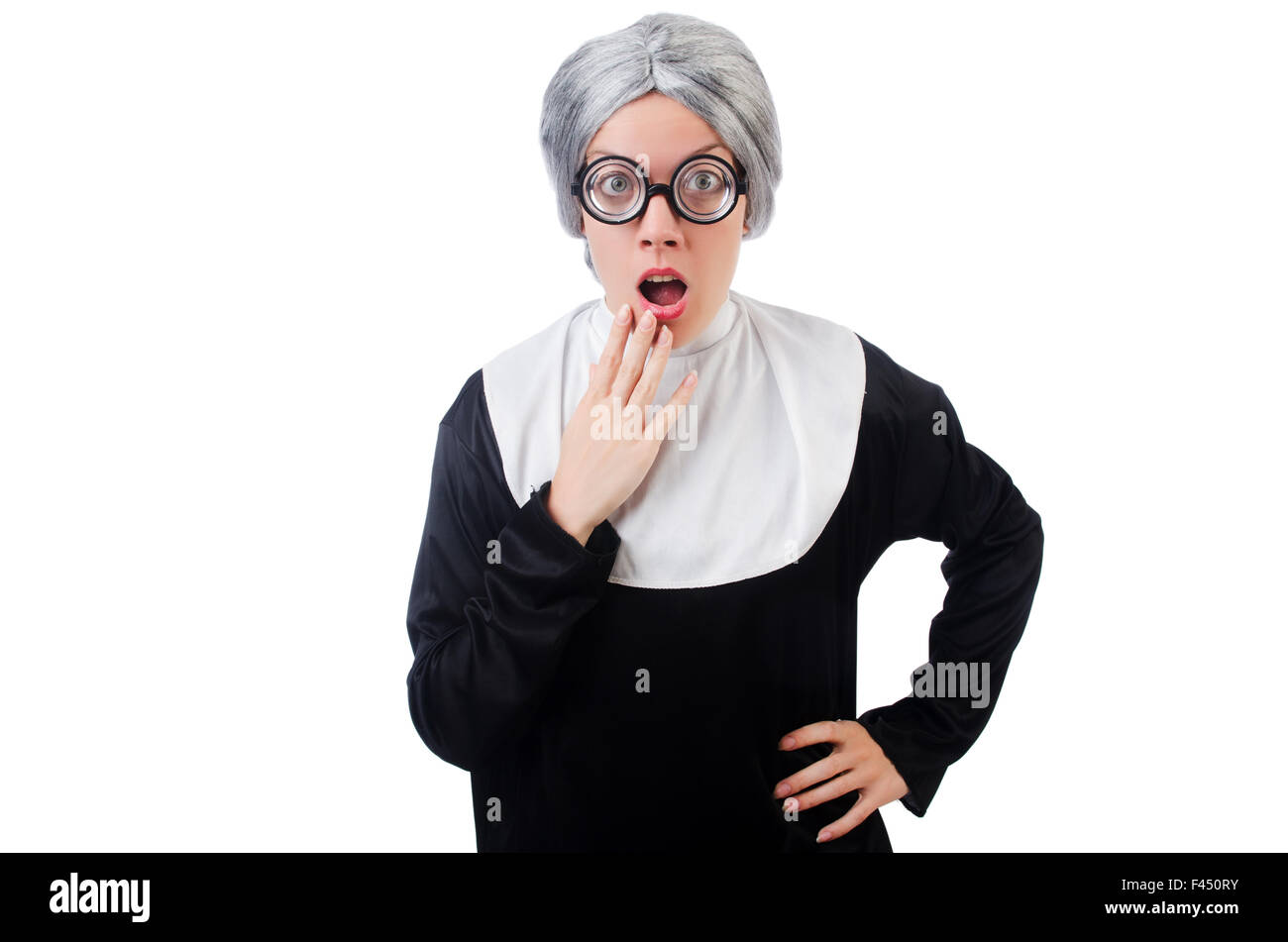 Comic nun isolated on white Stock Photo - Alamy