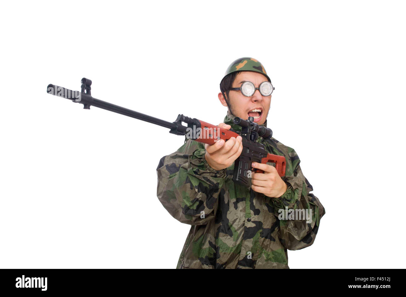 Military man with a gun isolated on white Stock Photo - Alamy