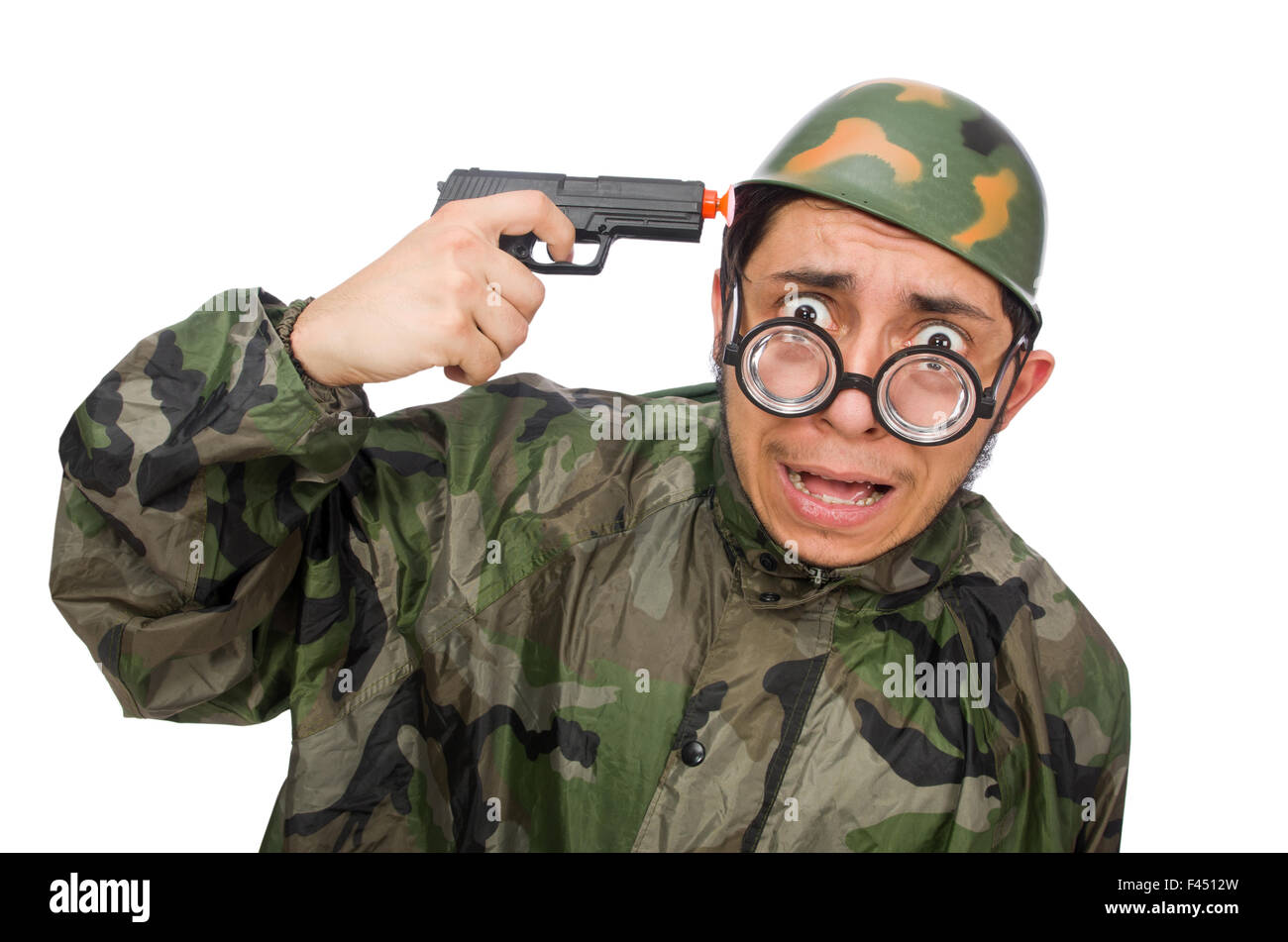 Military man with a gun isolated on white Stock Photo - Alamy