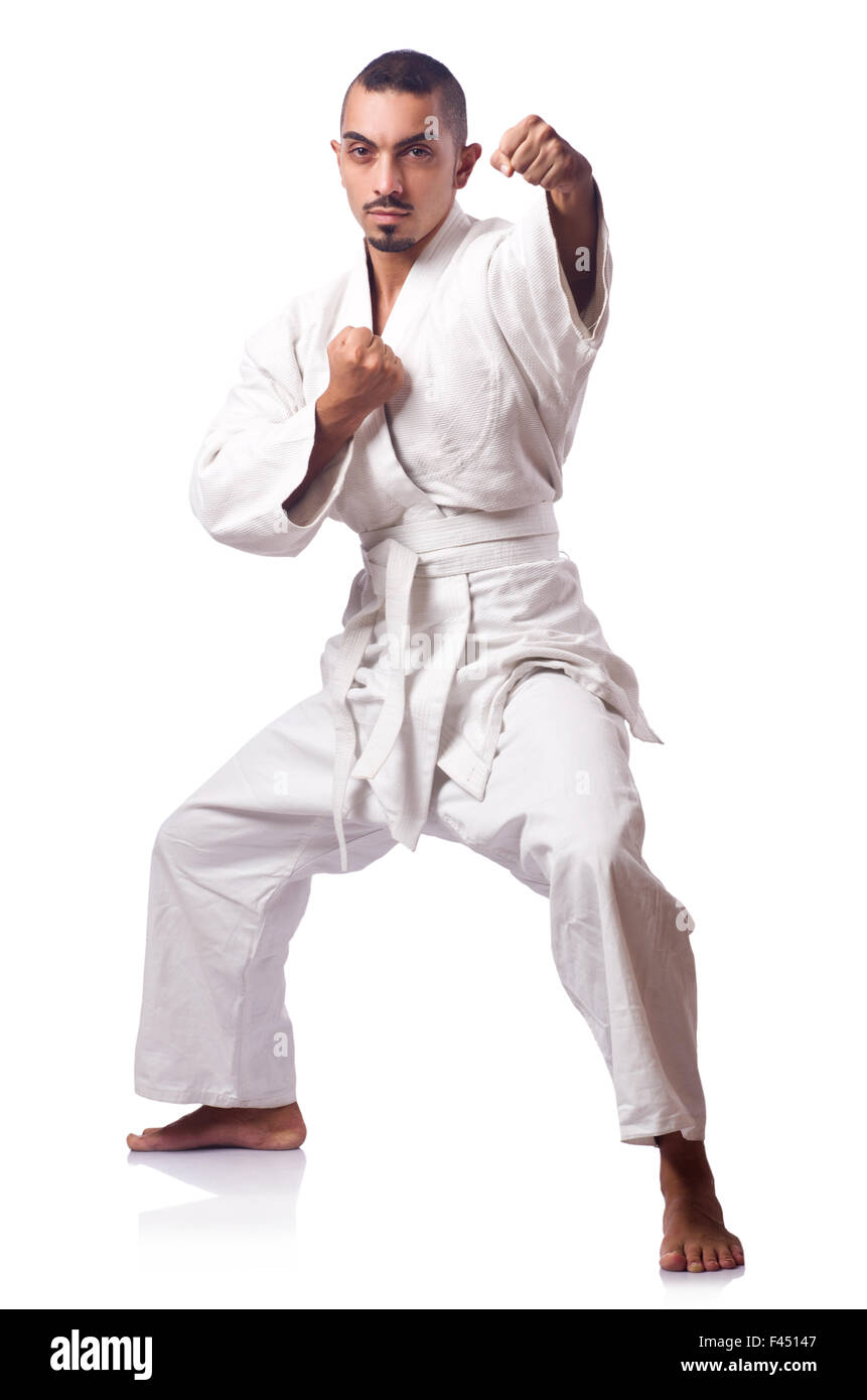 Karate fighter isolated on the white Stock Photo - Alamy