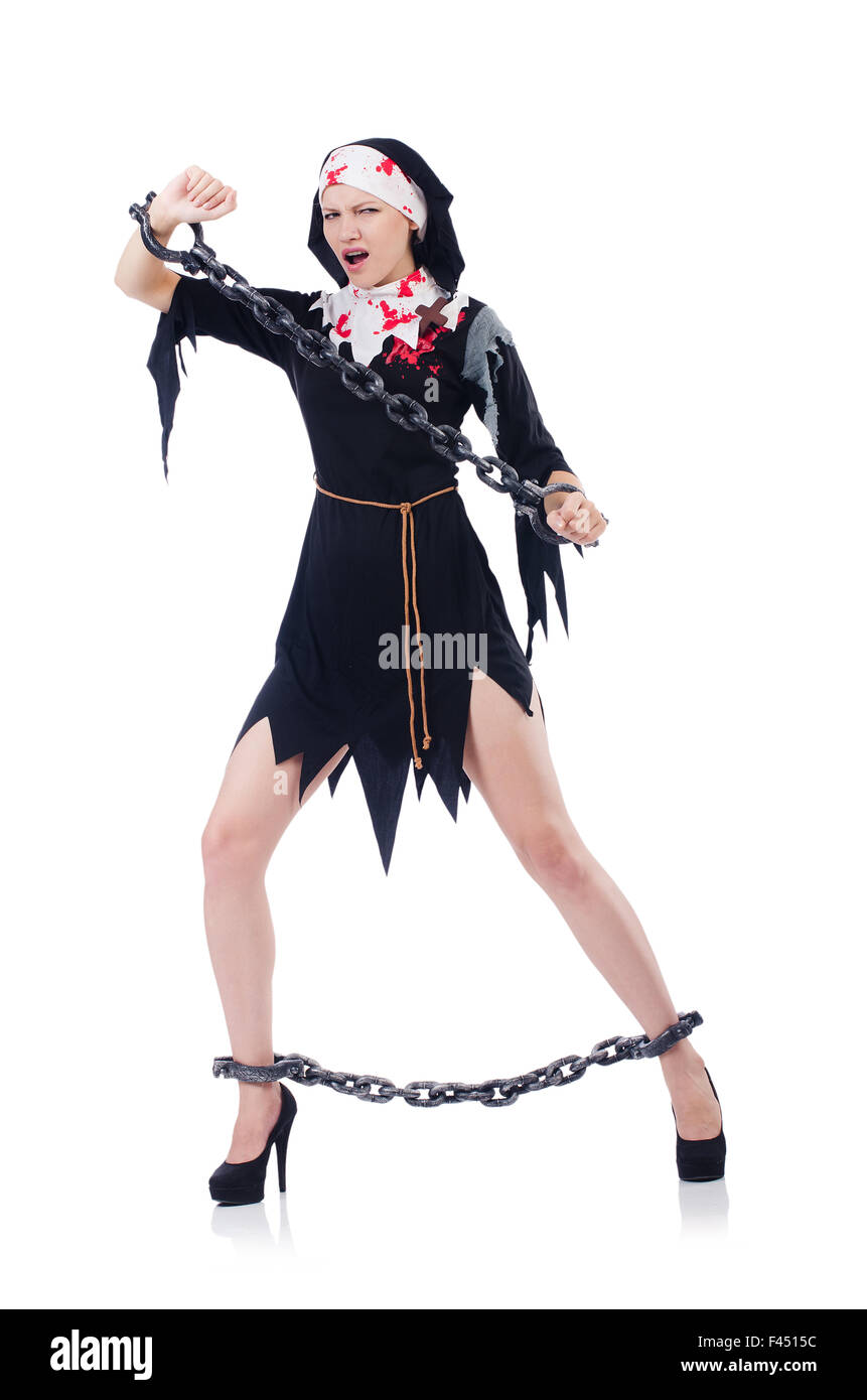 Nun for halloween party isolated on white Stock Photo - Alamy