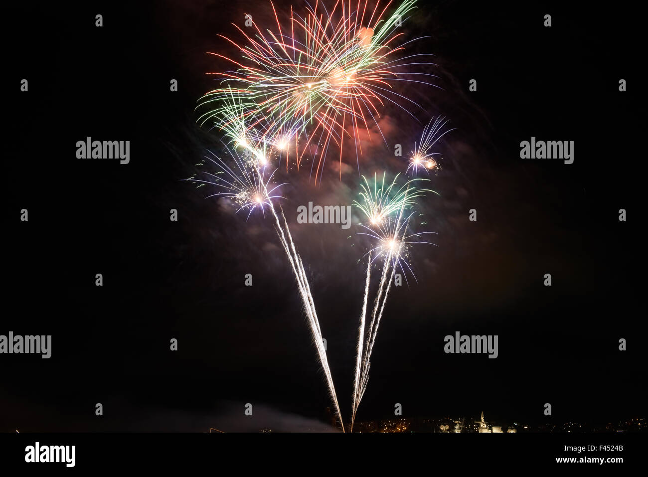 Red colorful fireworks Stock Photo - Alamy