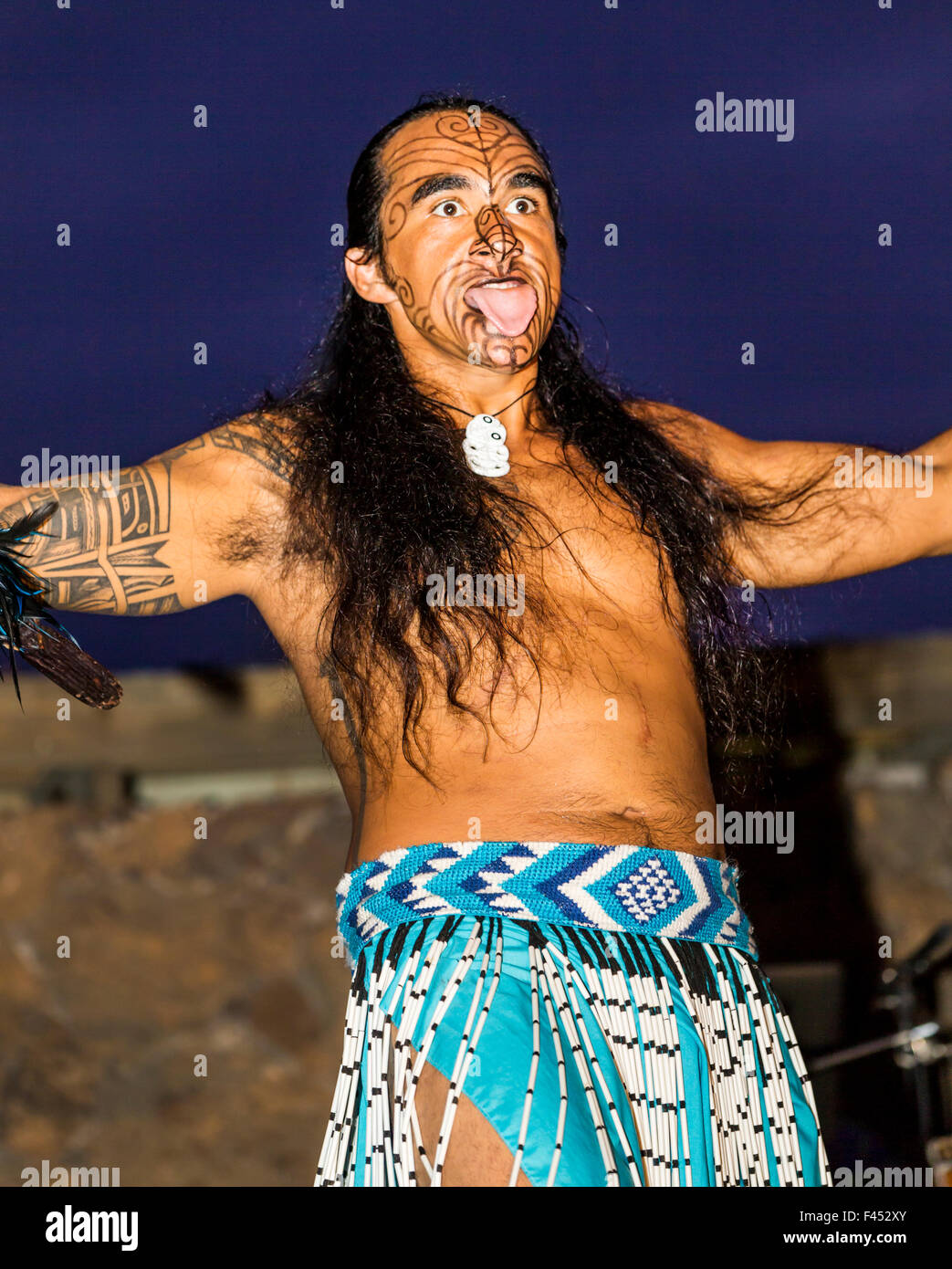 Native male Hawaiian performing traditional dance at Lua, Big Island ...